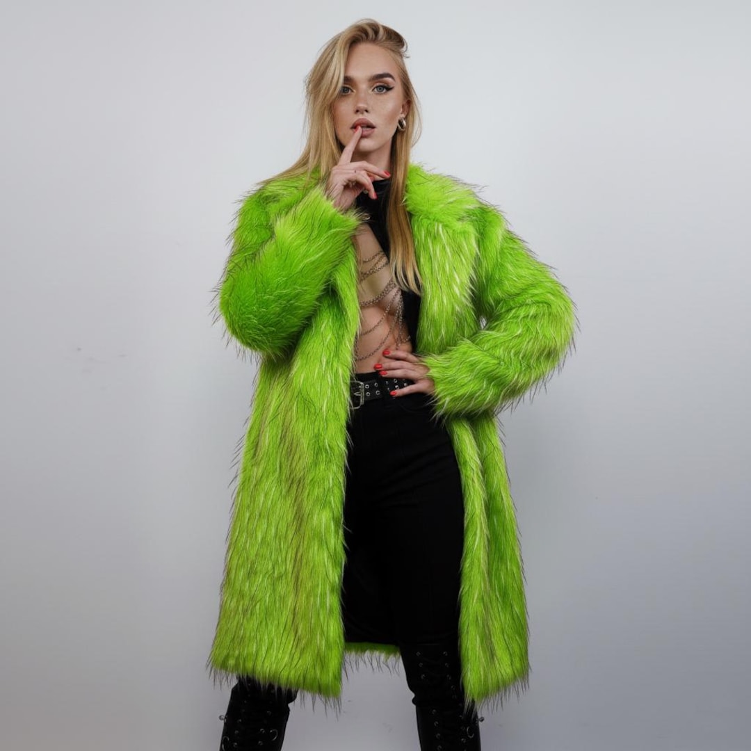 Shaggy Faux Fur Longline Coat Green, Neon Trench, Bright Raver Bomber ...