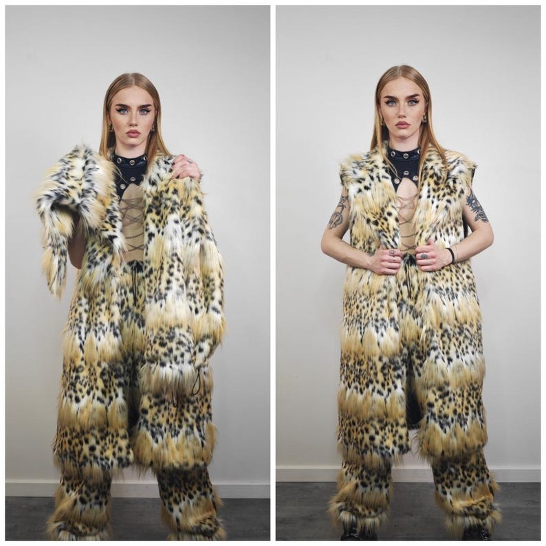 Leopard Fur Coat Cheetah Pattern Longline Trench Glam Rocker Overcoat ...