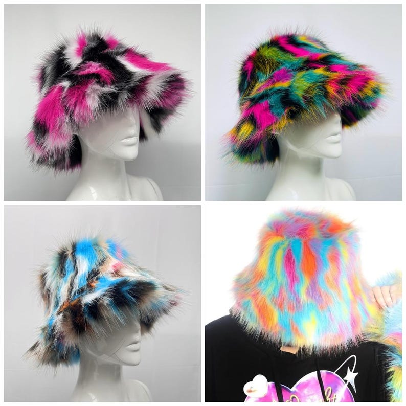 Psychedelic Faux Fur Coat 90s Trench Neon Rave Bomber Fluffy Tie-dye ...