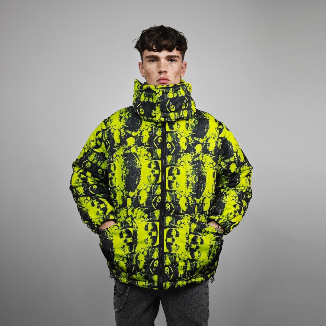 Horror Fan Jacket Creepy Print Bomber Green Reversible Punk College ...