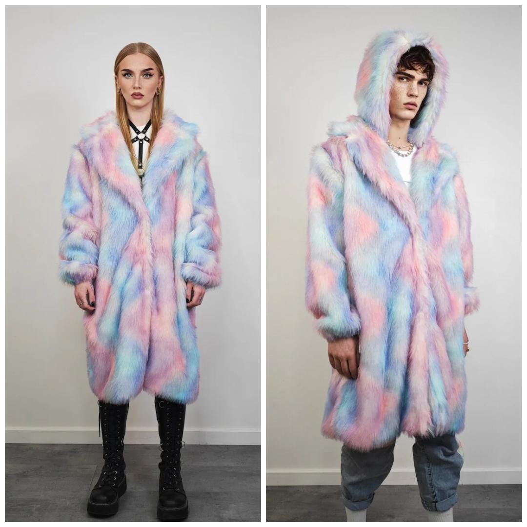 Rainbow Faux Fur Joggers Tie-dye Pants Shaggy Gay Trousers LGBT Bottoms ...