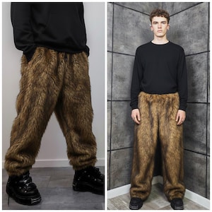 Black Faux Fur Trousers Edgy Fluffy Joggers Gothic Pants Fuzzy High ...
