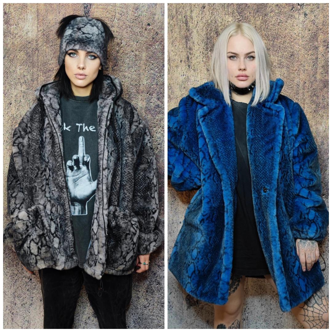 Snake Faux Fur Jacket Green Hooded Short Python Coat Crocodile Rave ...