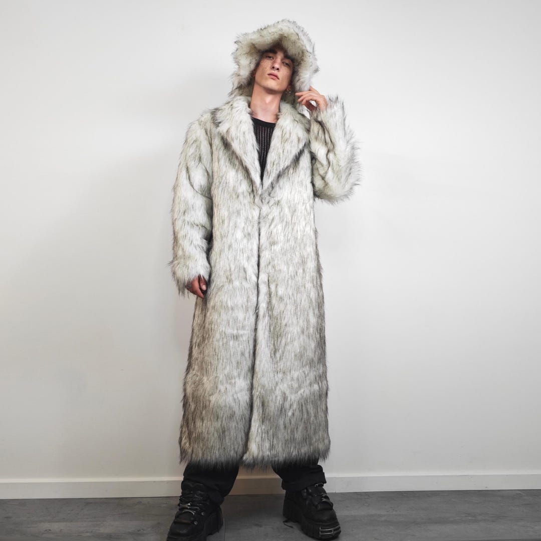Ken Faux Fur Coat off White Long Shaggy Halloween Trench Oil Wash ...