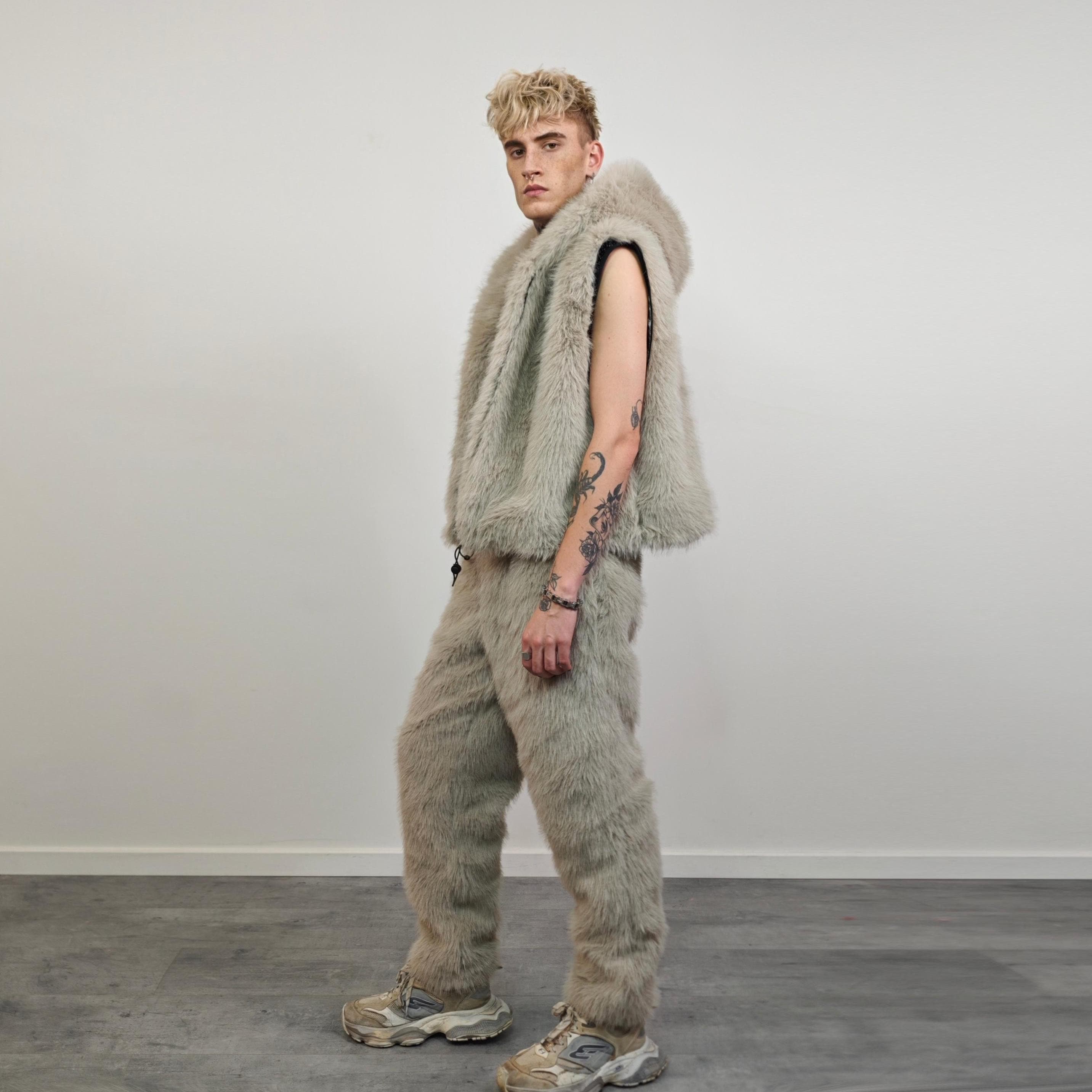Gray Faux Fur Joggers Ski Pants Shaggy Trousers Mountain Trip Bottoms ...