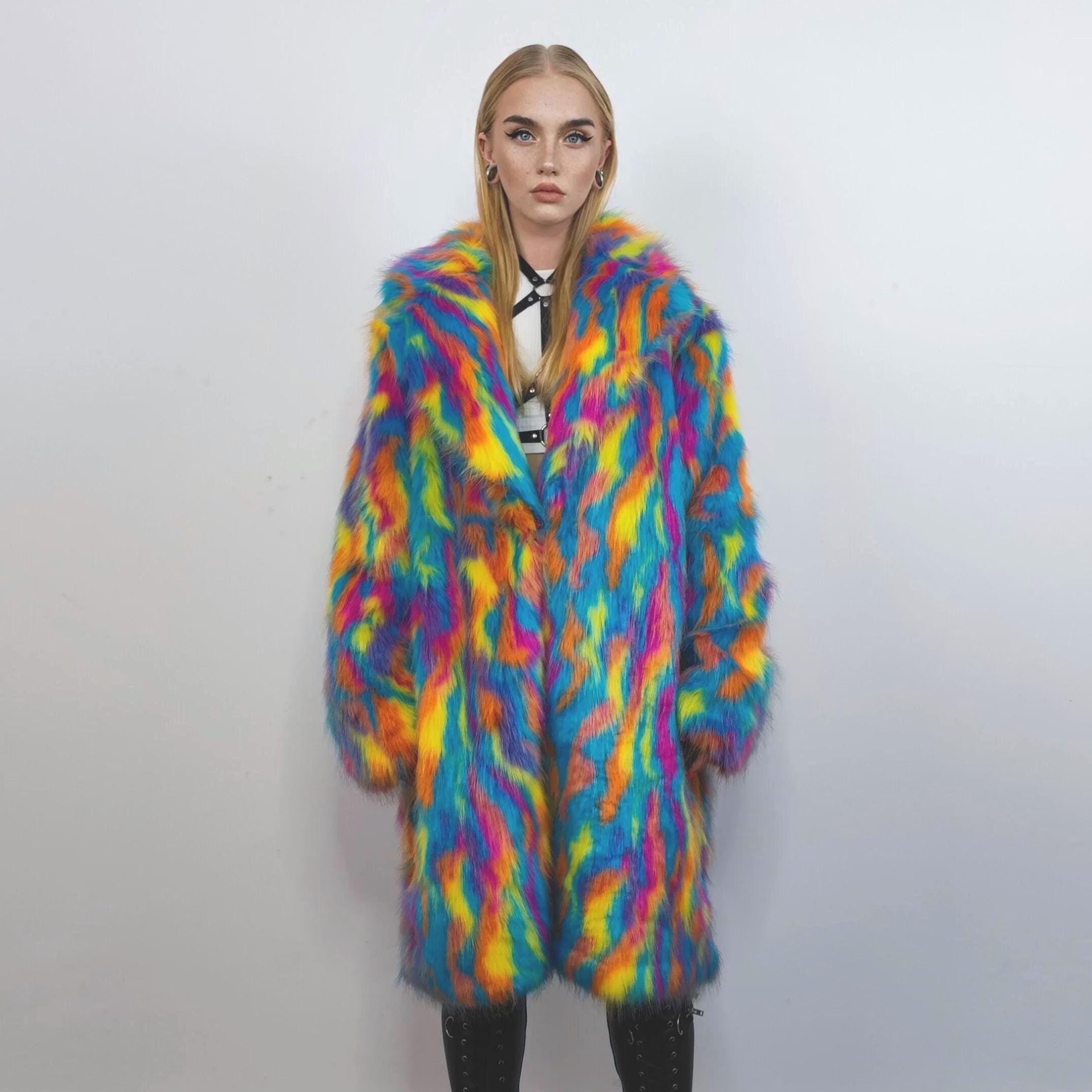70s Trench Coat, Psychedelic Faux Fur Jacket, Blue Tie Dye Fleece, Neon ...