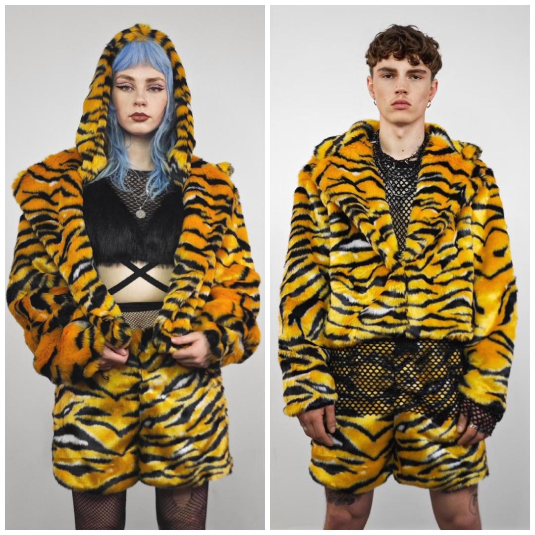 Bengal Tiger Long Coat Faux Fur Trench Animal Pattern Jacket 00s Safari ...