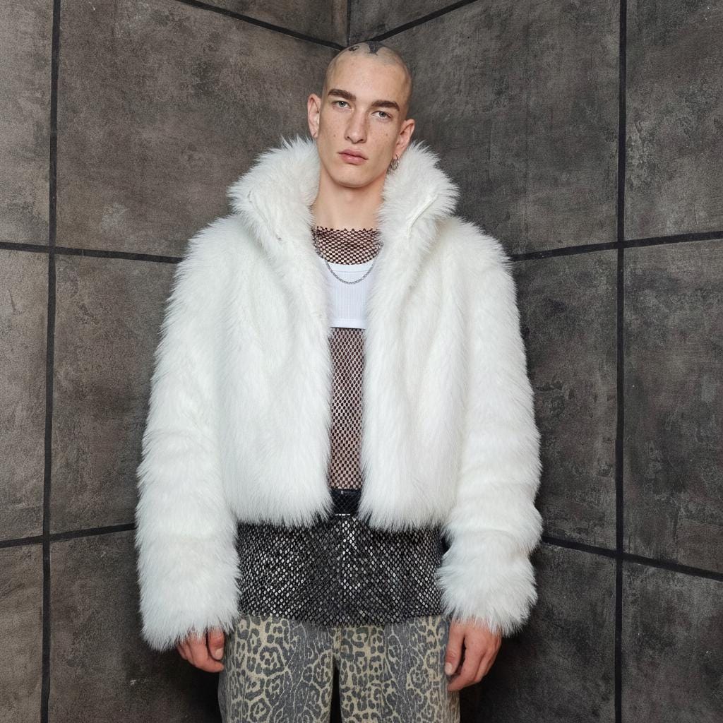 Black Faux Fur Bomber, Short Fluffy College Varsity Jacket, Cropped ...
