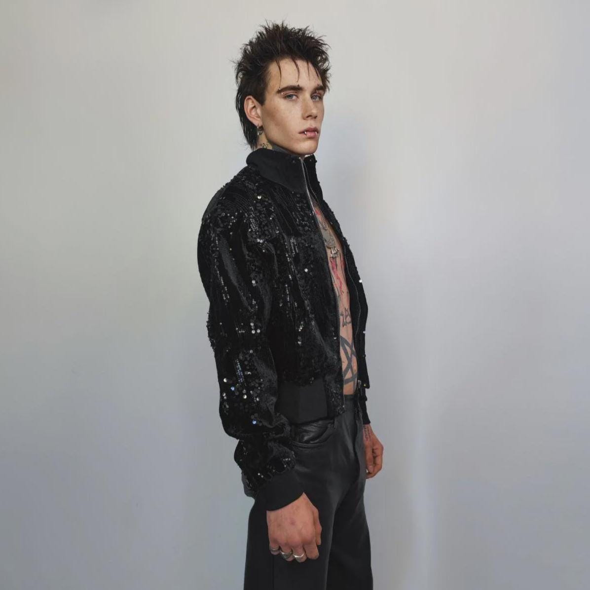Black Sequin Bomber Jacket, Short Embellished Varsity Jacket, Gloss ...