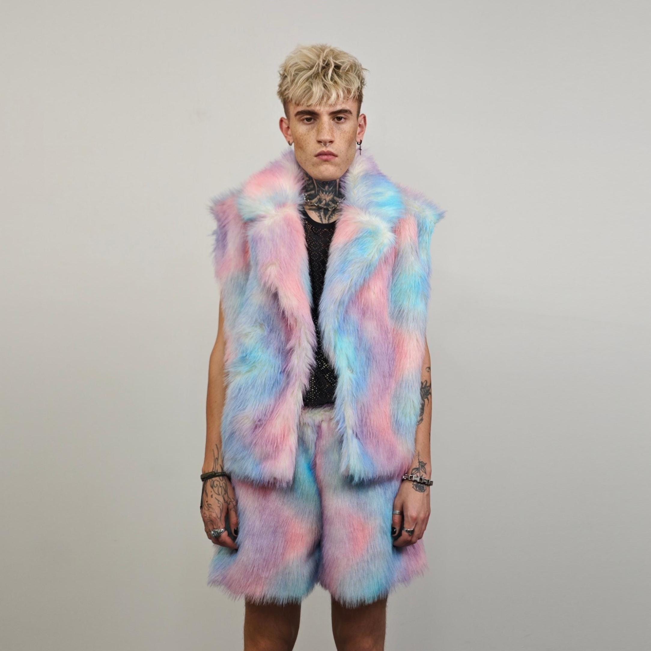 Rainbow Faux Fur Joggers Tie-dye Pants Shaggy Gay Trousers LGBT Bottoms ...