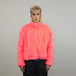 Neon Green Fleece Rave Jacket Reversible Fluorescent Hooded Party ...