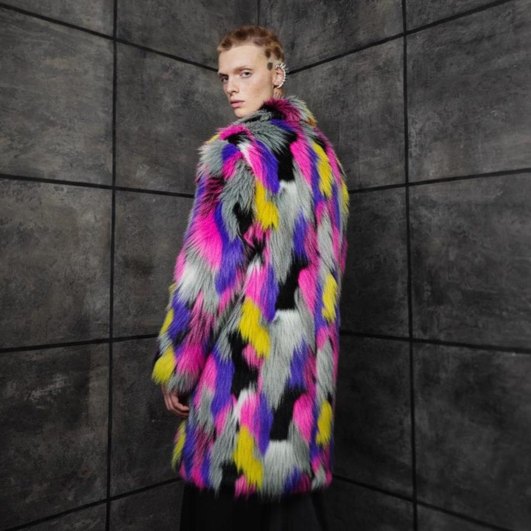 Tropical Parrot Faux Fur Coat, Multi-color Burner Outerwear, Unisex ...