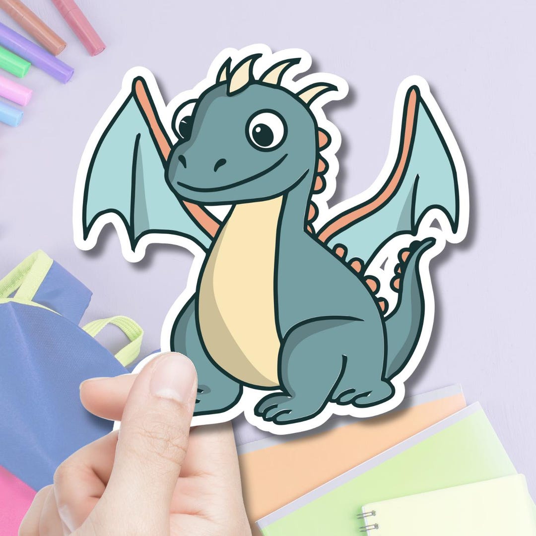 Dragon Sticker Cute Blue Dragon Vinyl Sticker Fantasy Dragon Decal for ...
