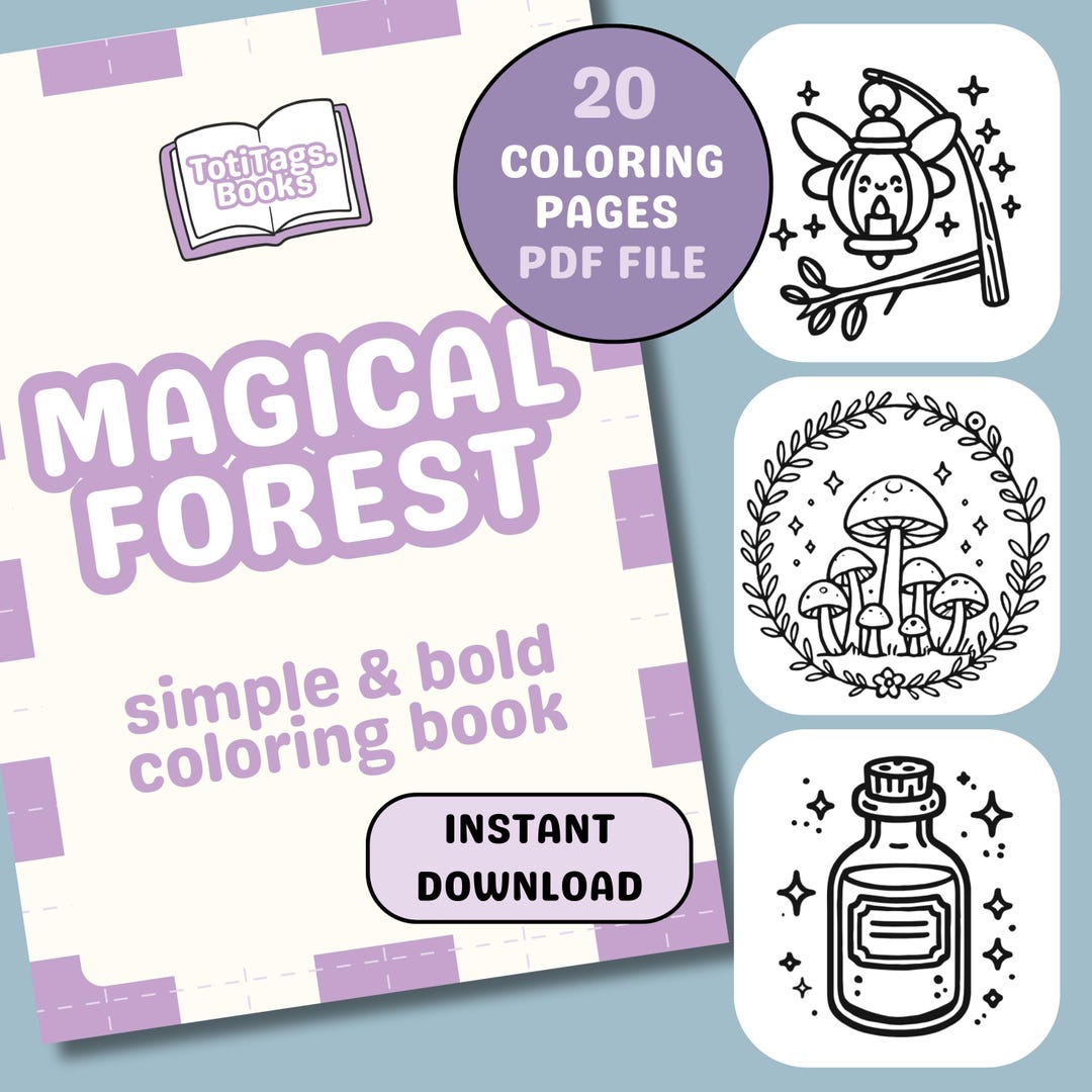 20 Pages Magical Forest Coloring Book for Kids Simple & Bold Digital ...