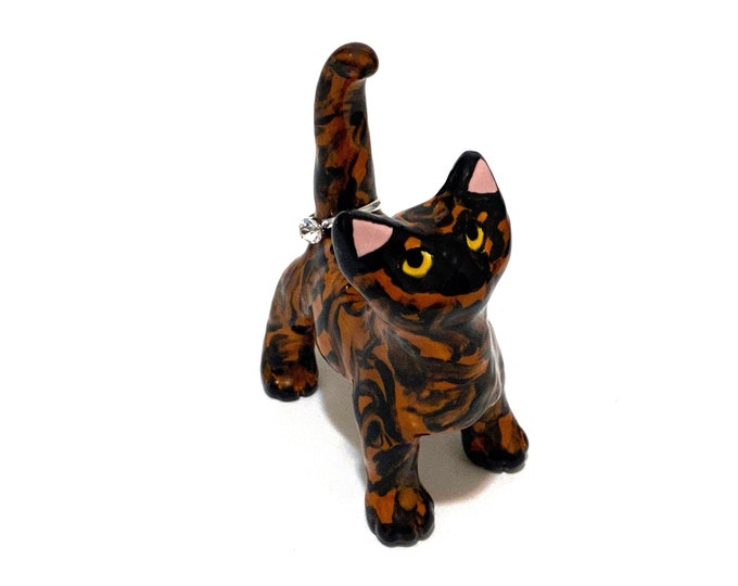 Tortie Figurine Gift, Cat Ring Holder, Tortoiseshell Cat Cake Topper ...