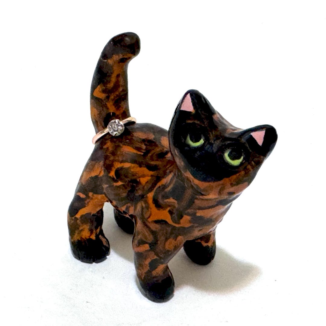 Tortie Cat Ring Holder, Tortoiseshell Cat Figurine, Animal Cake Topper ...