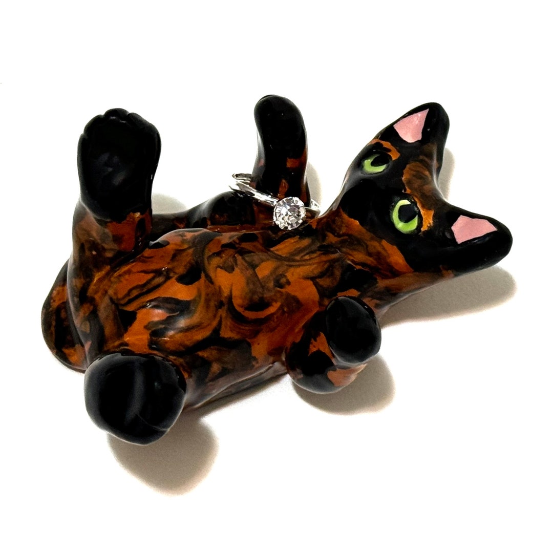 Tortoiseshell Cat Sculpture, Engagement Gift, Tortie Cat Ring Holder ...