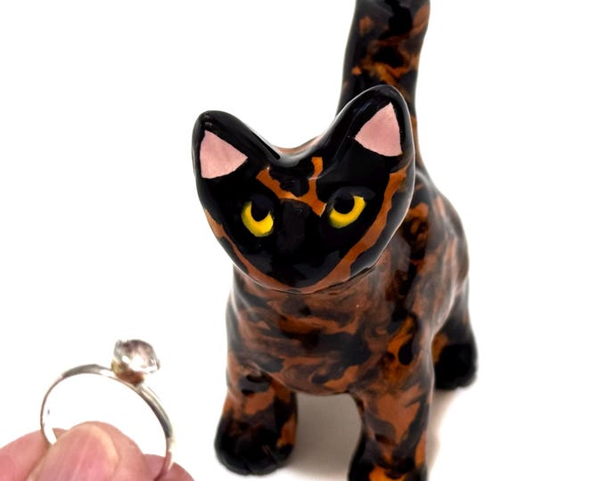 Tortie Gift, Cat Ring Holder, Tortoiseshell Cat Figurine, Handmade ...