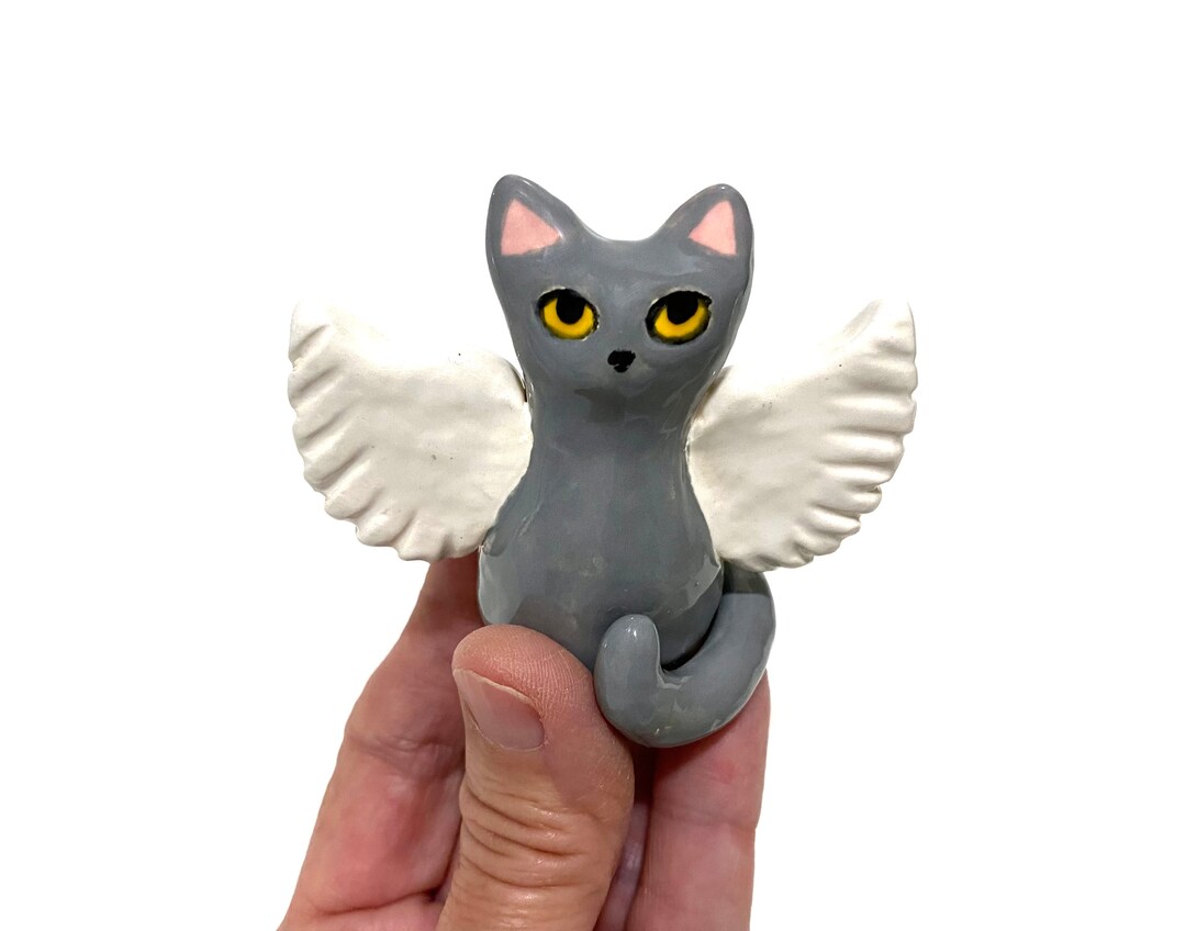 Gray Angel Cat, Pet Memorial, Loss of Pet, Handmade Ceramics - Etsy