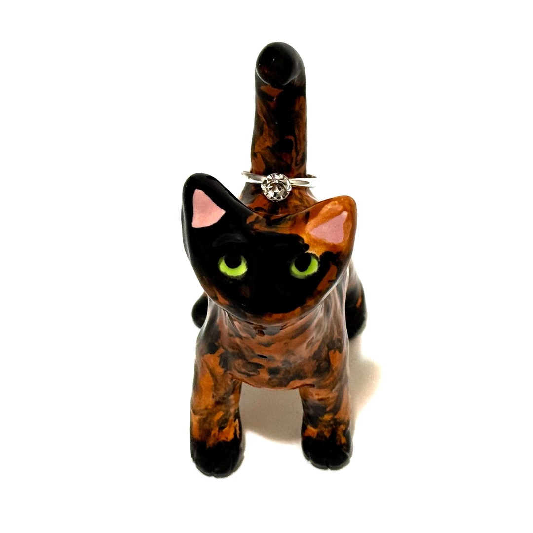 Tortie Gift, Cat Ring Holder, Tortitude, Tortoiseshell Cat Figurine ...