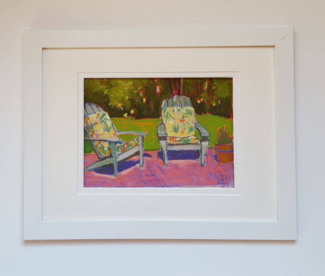 Backyard Landscape / Adirondack Chair Painting / En Plein Air - Etsy