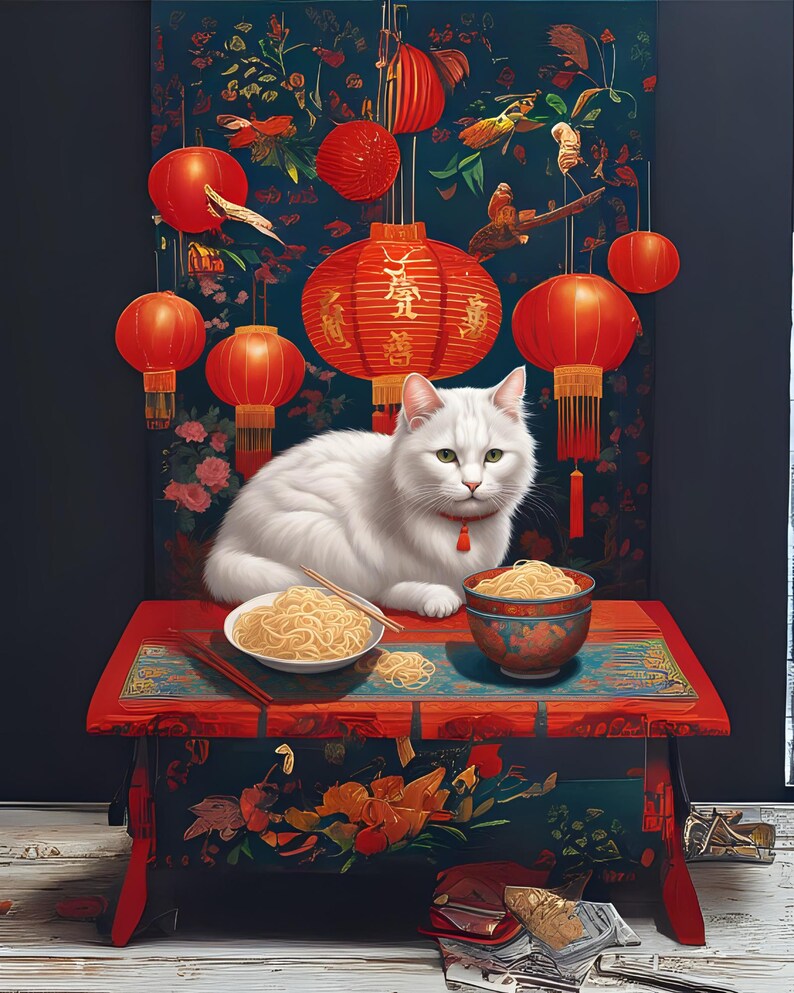 Cat Eating Noodles Poster Collection Part 1 - Etsy