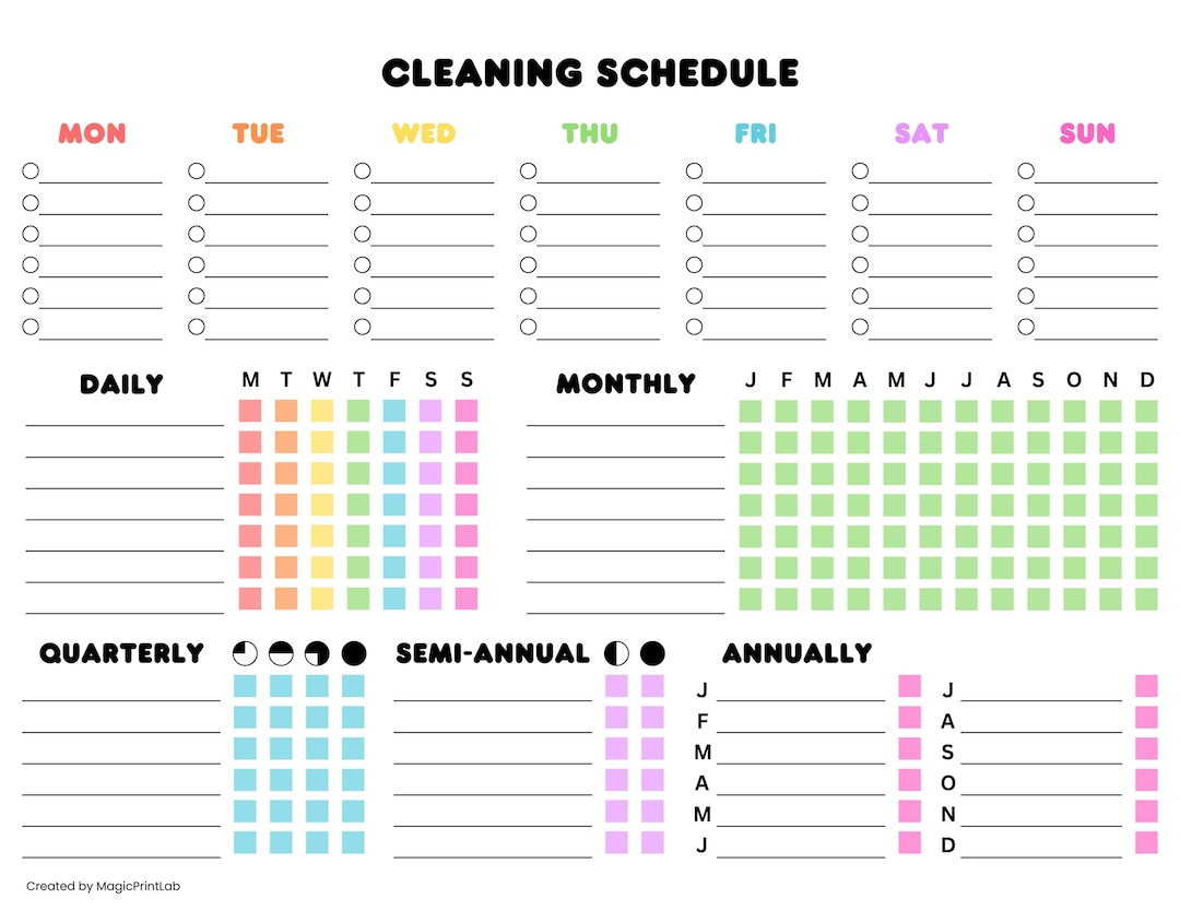 Editable Cleaning Schedule - Etsy