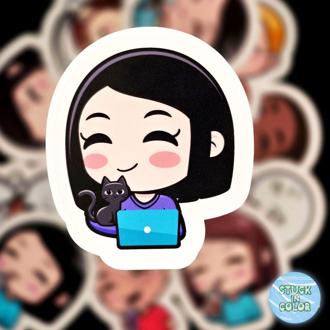 Cute Chibi Laptop Girl Sticker | Easy-peel Vinyl Decal | Water ...