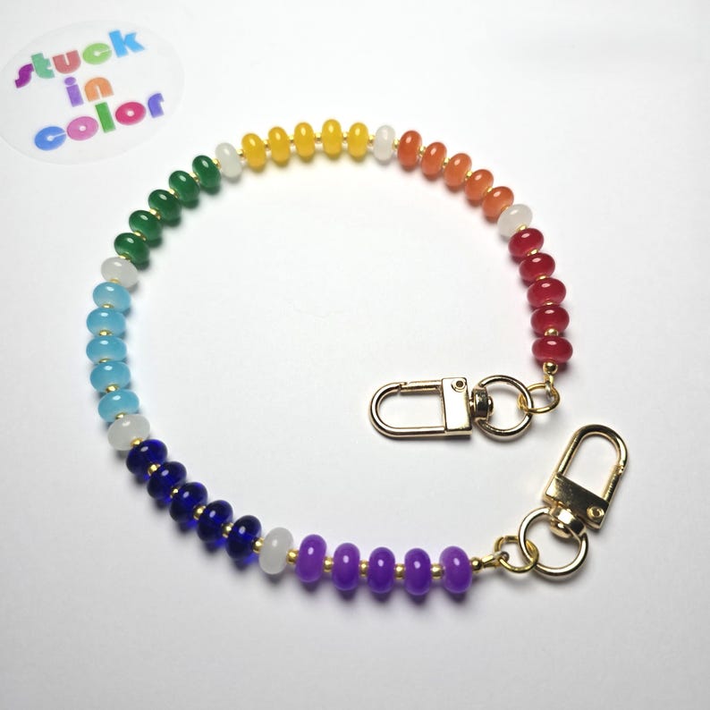 Rainbow Gradient Glass Beaded Keychain | Handmade Wristlet, Phone Charm ...