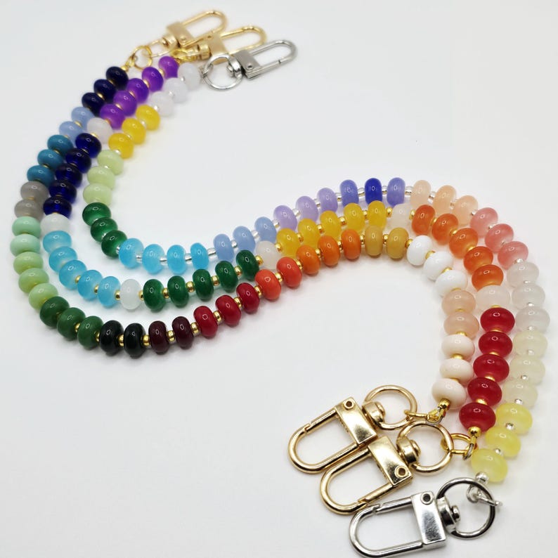 Rainbow Gradient Glass Beaded Keychain | Handmade Wristlet, Phone Charm ...