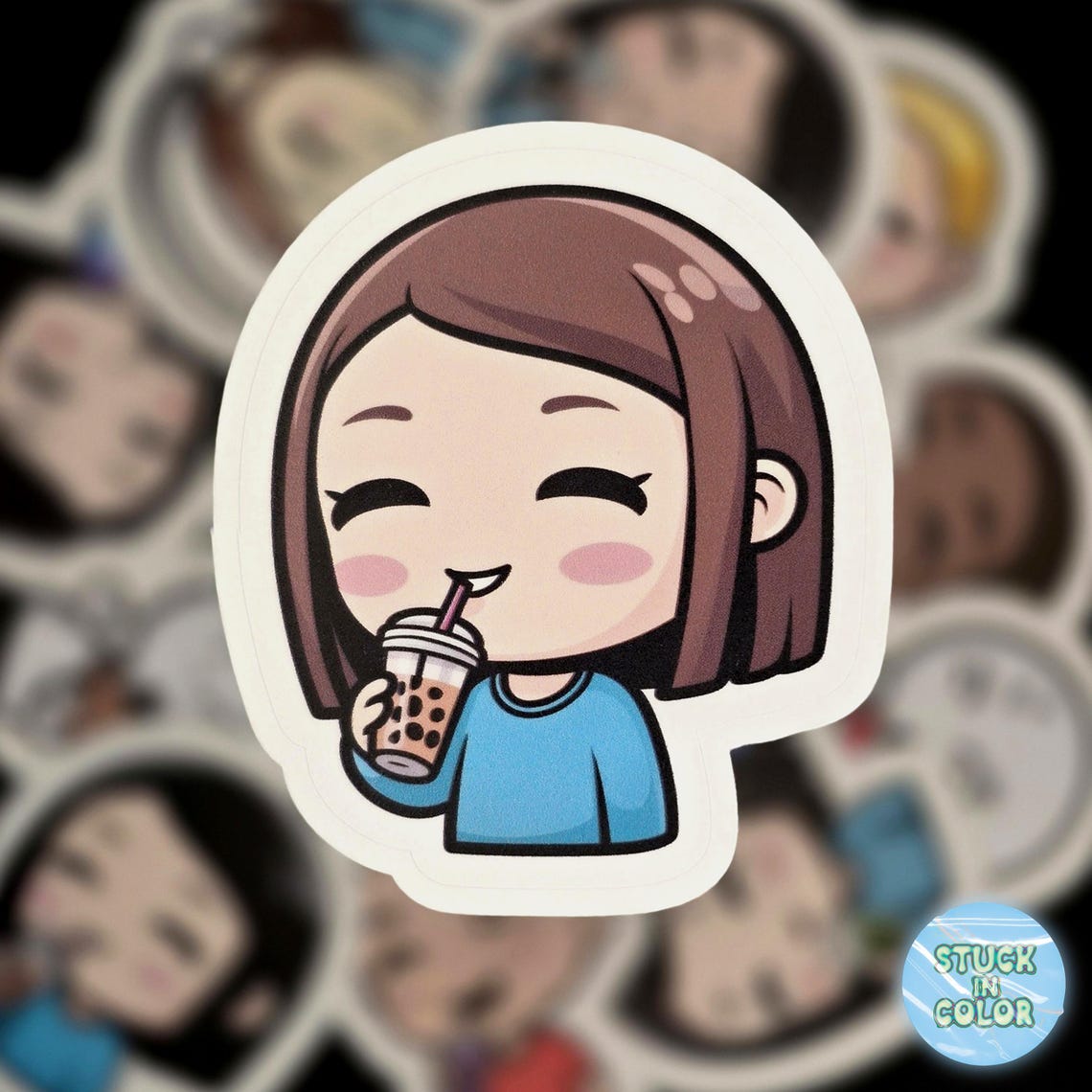 Cute Chibi Boba Girl Sticker | Easy-peel Matte Vinyl Decal | Water ...