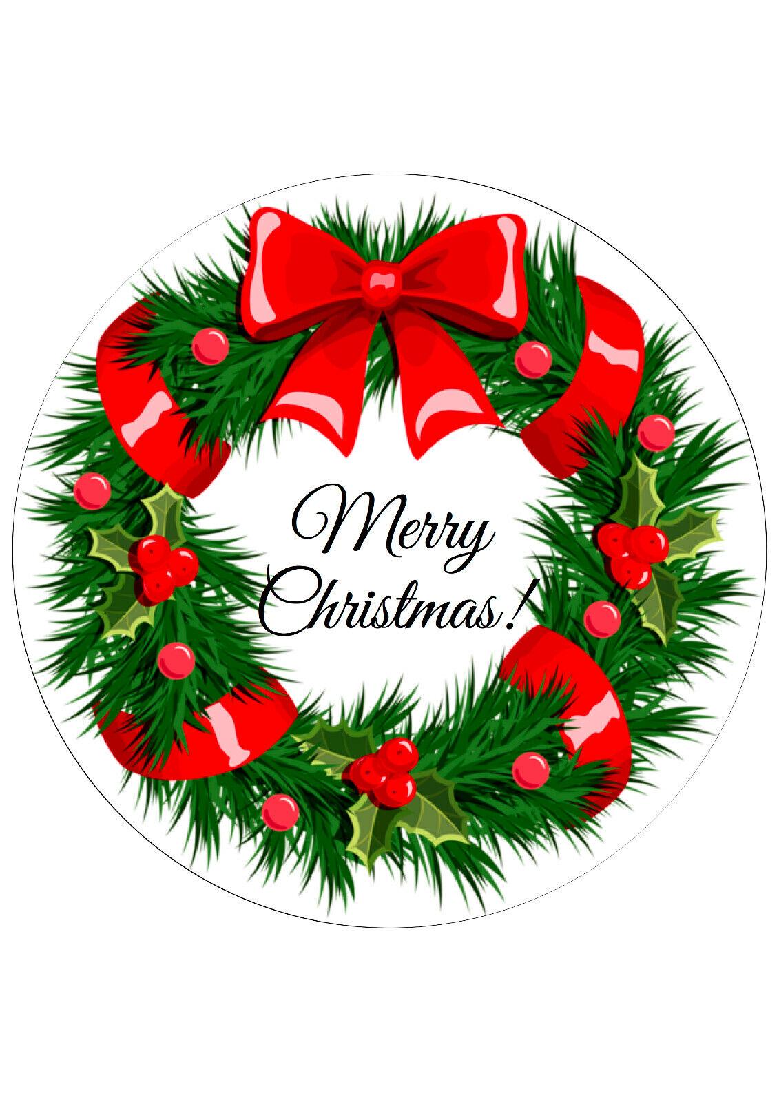 Printable Christmas Wreath Cake Topper Happy Christmas Digital Download ...