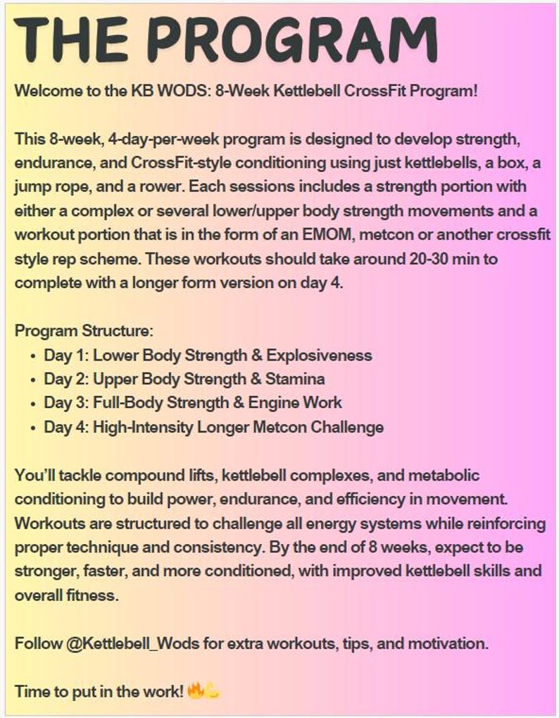 8-week Kettlebell Crossfit Program Vol. #1 - Etsy