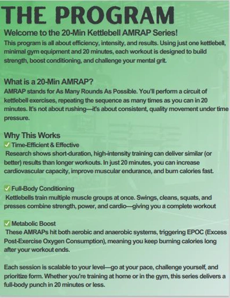 The 20-minute AMRAP Series: 50+ Kettlebell Workouts - Etsy