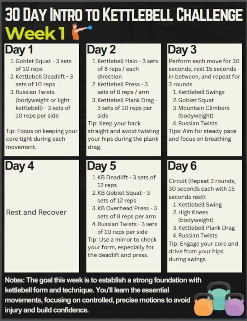 30 Day Intro to Kettlebell Workout Challenge - Etsy