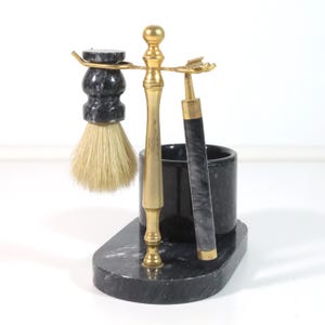 Vintage Men's Black Marble Shaving Set - Razor, Cup, Brush - Etsy