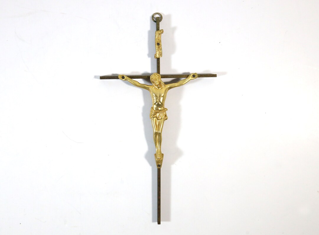 Vintage Gold Tone Metal INRI Crucifix Wall Hanging 9" Tall - Etsy