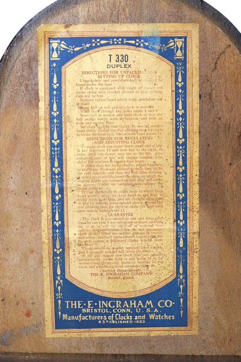Antique Ingraham Eight Day Mantel Clock T 330 Duplex - Etsy