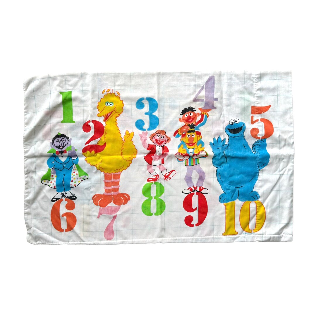 Vintage Sesame Street Numbers Standard Pillowcase Big Bird, Ernie, Elmo ...