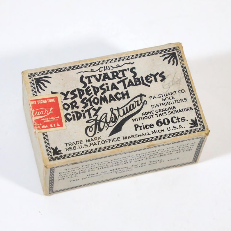 Vintage Stvart's Dyspepsia Tablets for Stomach Acidity Packaging (empty ...