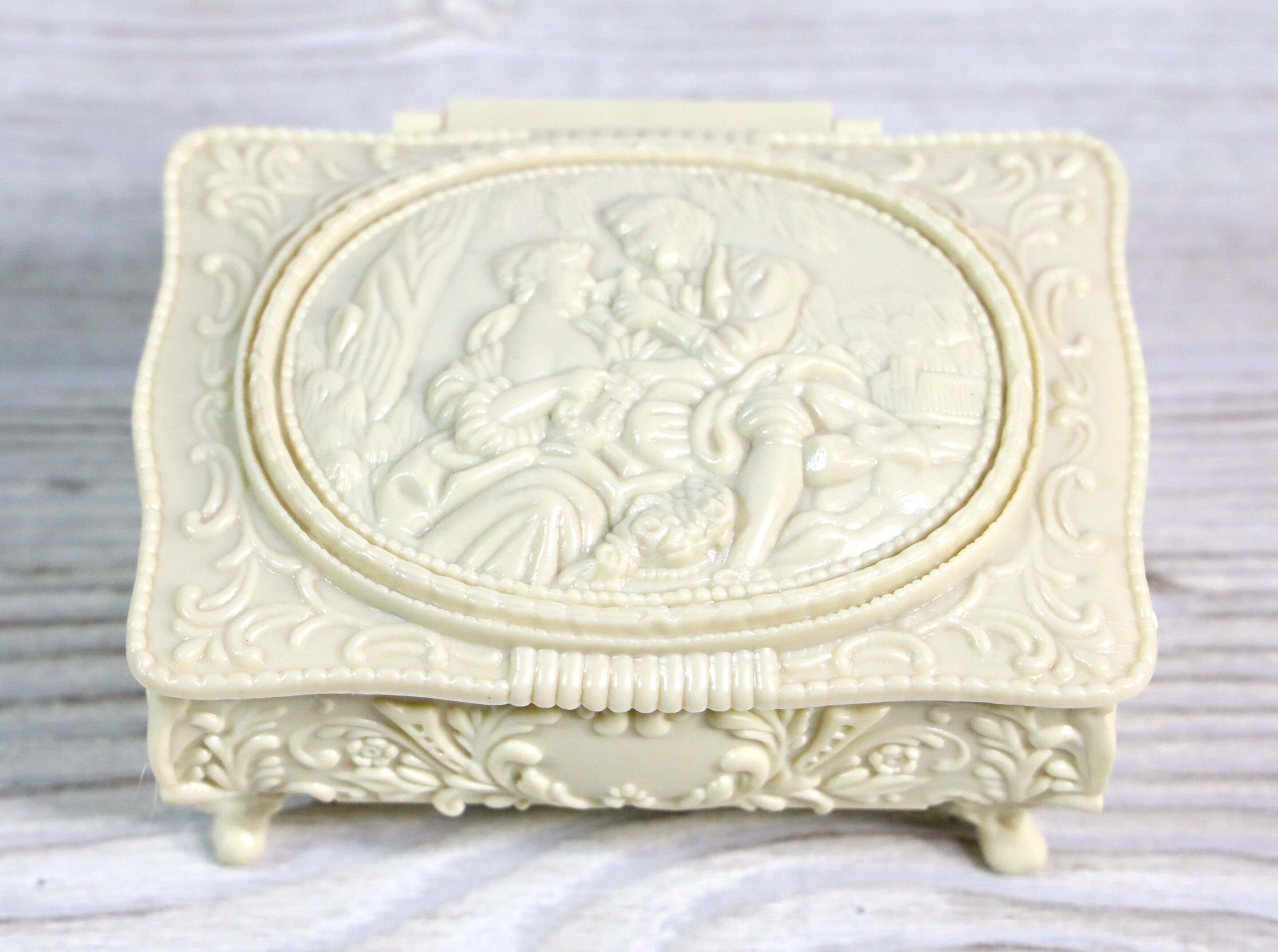 Elaborate Vintage Ivory Plastic Jewelry Box | Etsy