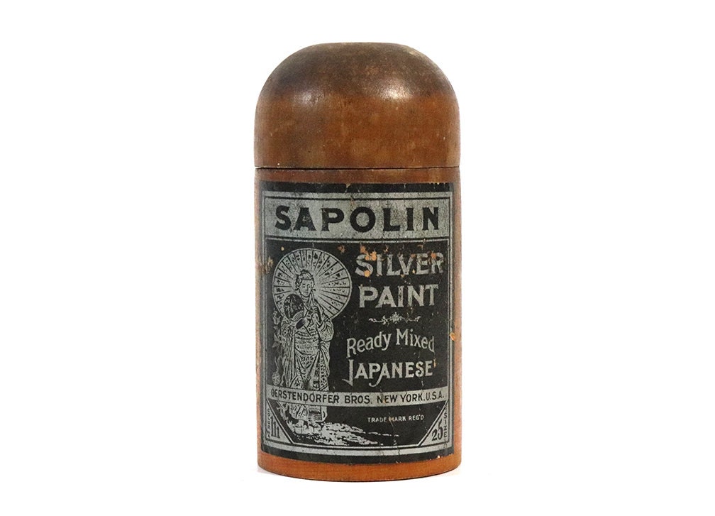 Home & Living Boxes & Bins Vintage Sapolin Japanese Silver Paint Wooden ...