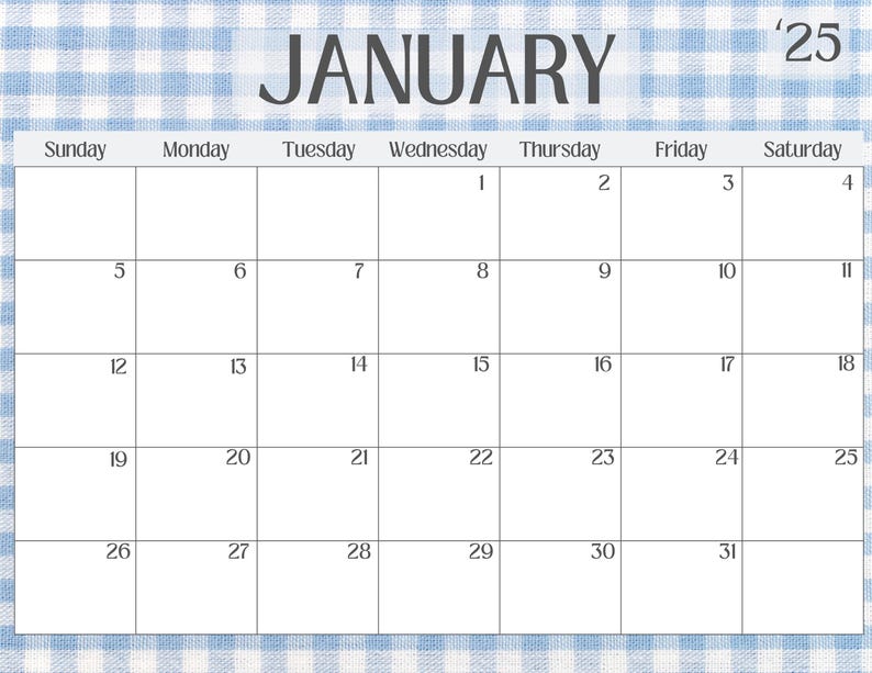 2025 Monthly Calendar - Printable & Editable Canva Template - Blue ...