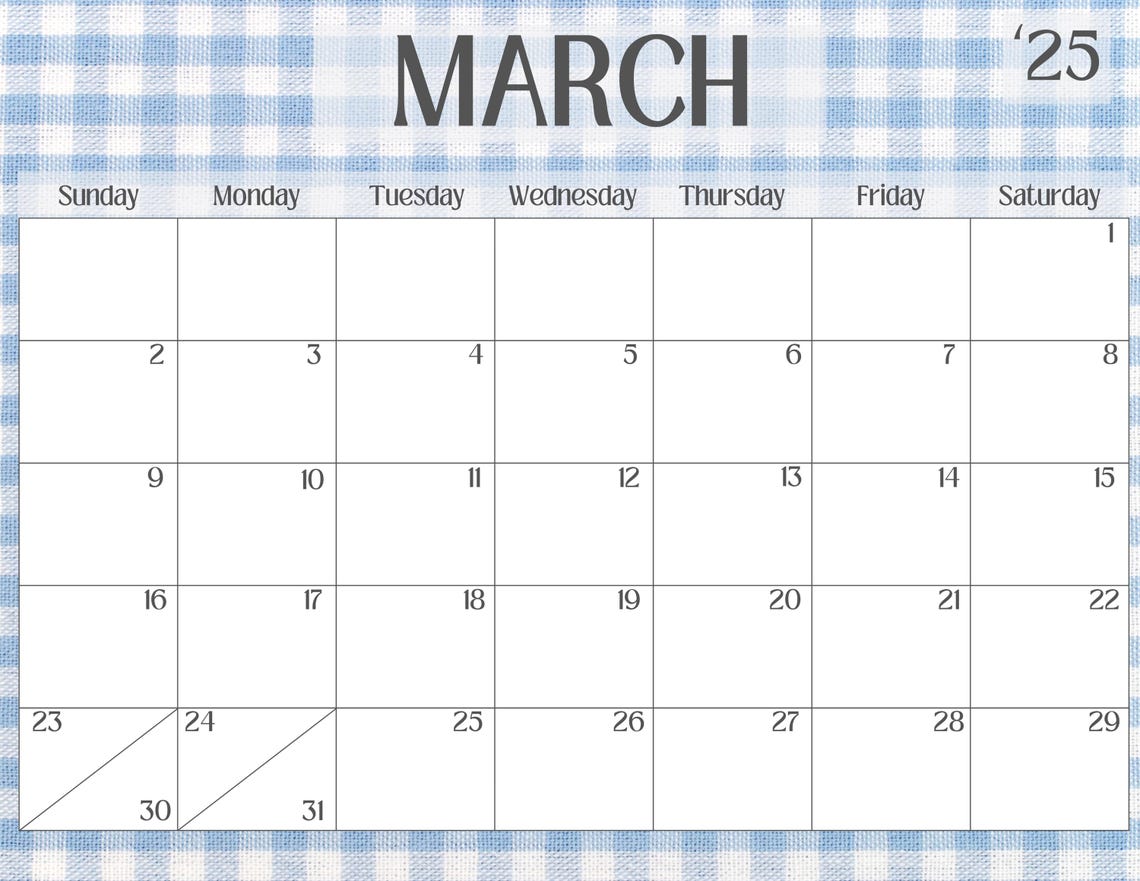 2025 Monthly Calendar - Printable & Editable Canva Template - Blue ...