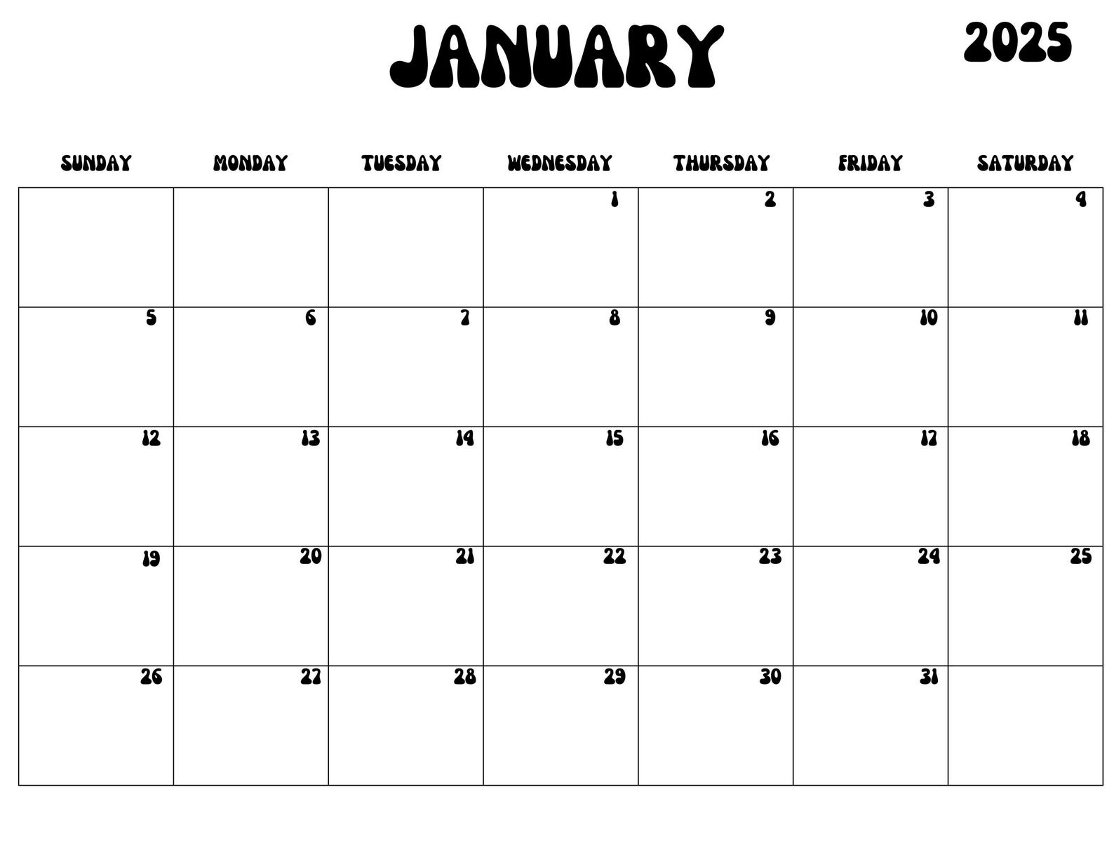 2025 Monthly Calendar: Canva Template & Printable - Retro Font - Etsy