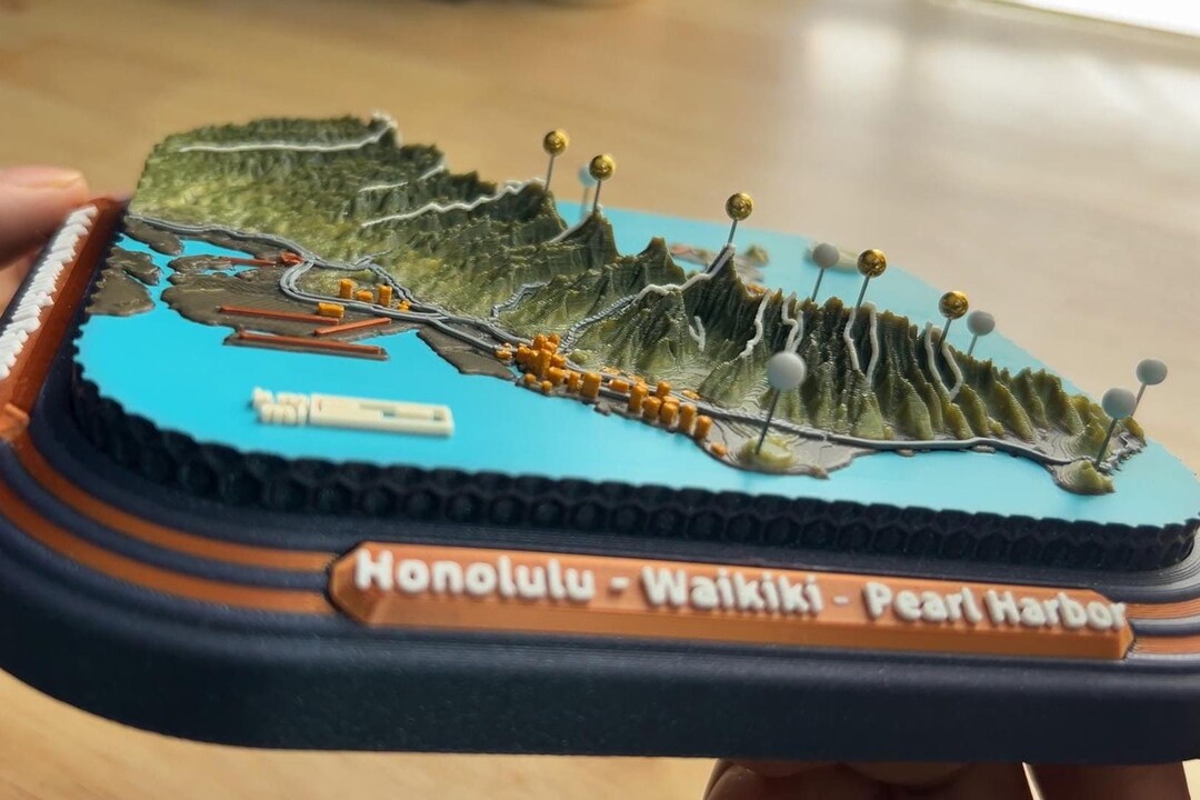 Oahu Hawaii South End Honolulu Waikiki Ko'olau Mtns, 3D Topographic ...