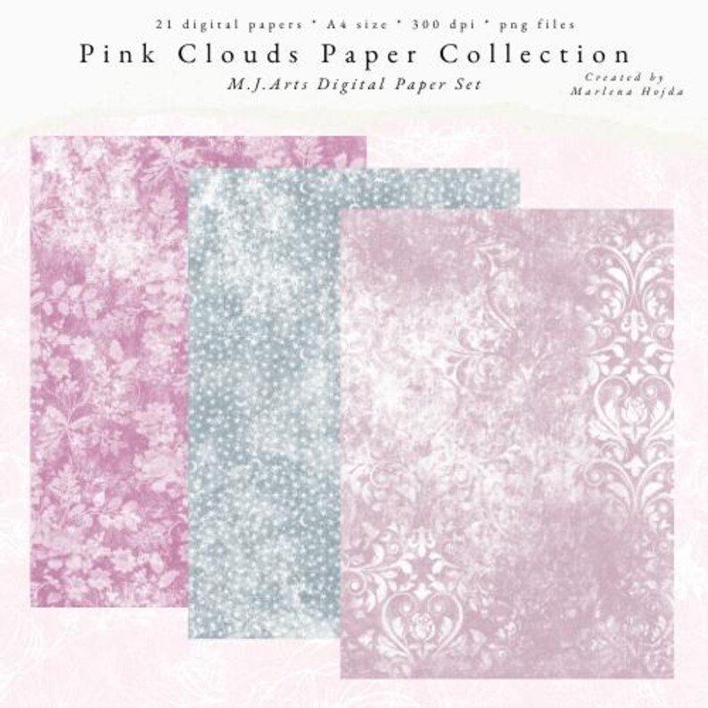 PINK CLOUDS Paper Set A4, Pink Clouds, Cloud Paper, Printable Paper ...
