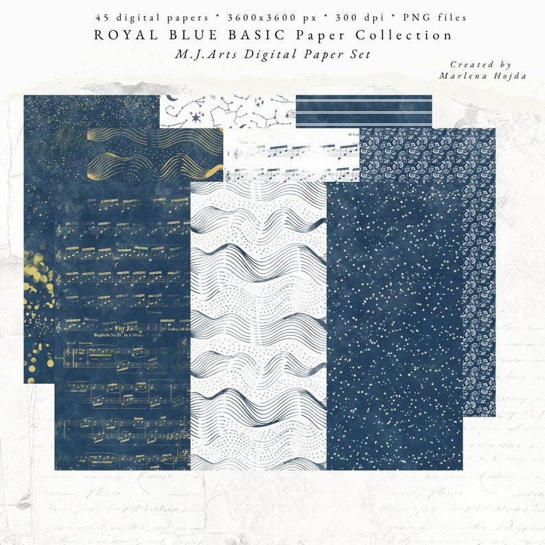 Royal Blue Digital Paper Pack, blue, white and Gold Pattern Digital ...