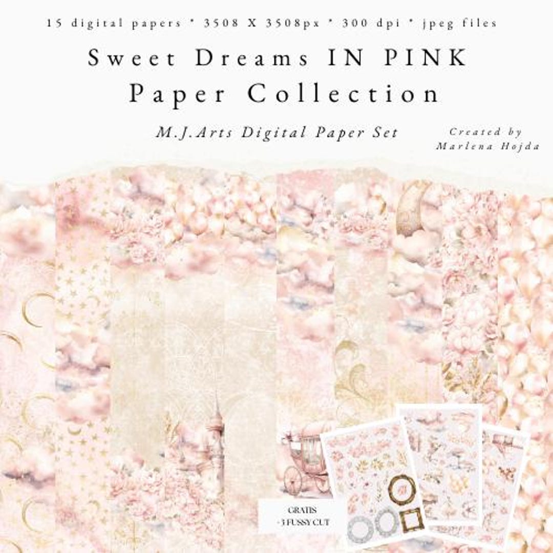Sweet Dreams Digital Paper Pack – Baby Pink Scrapbook Paper, Nursery ...
