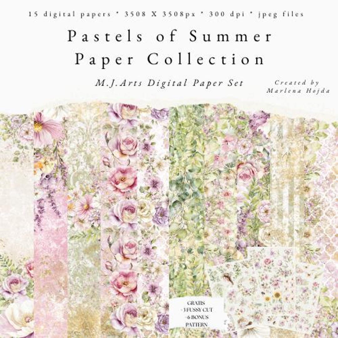 PASTELS OF SUMMER Paper Set, Spring, Summer, Digital Papers, Watercolor ...